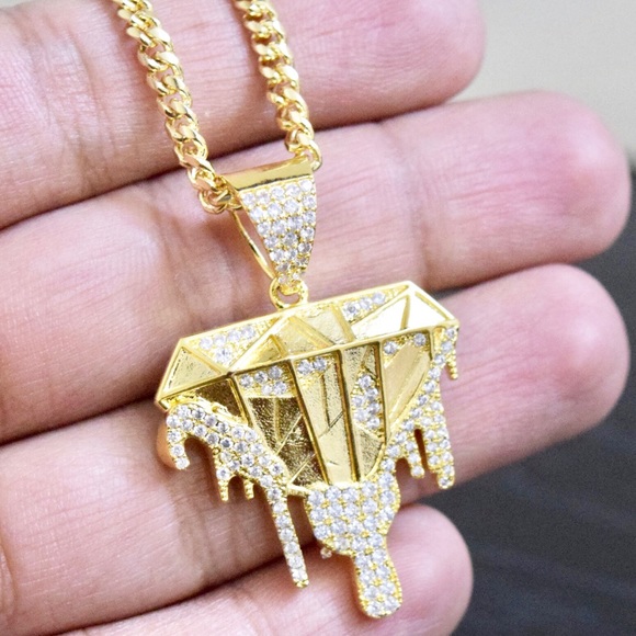 JewelryHq | Accessories | 4k Gold Lab Diamond Dripping Diamond Charm ...